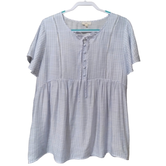 Ott | Tops | Ott Checkered Bluewhite Flutter Sleeve Babydoll Tunic ...